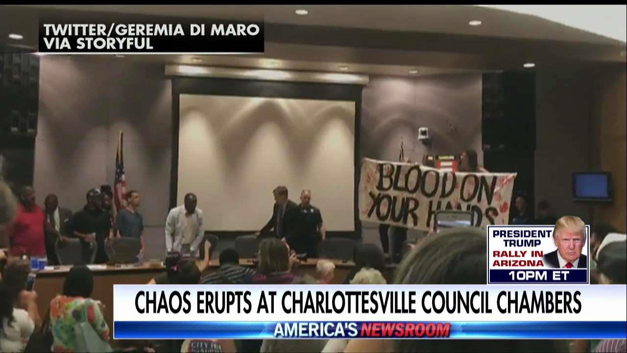 Chaotic protests at Charlottesville city council meeting. | Fox News Video